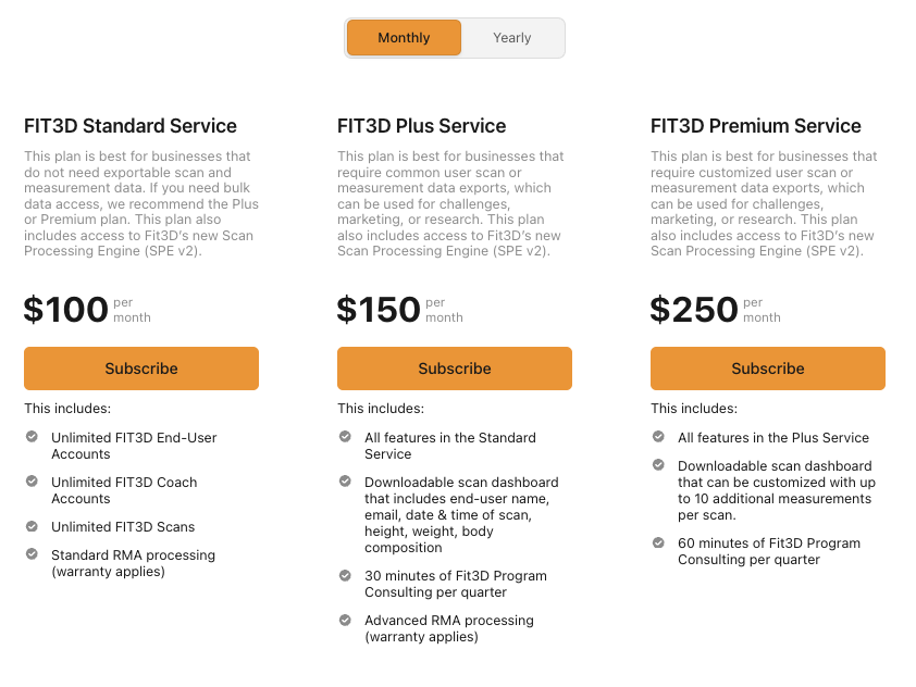Fit3D Service Plans Explained