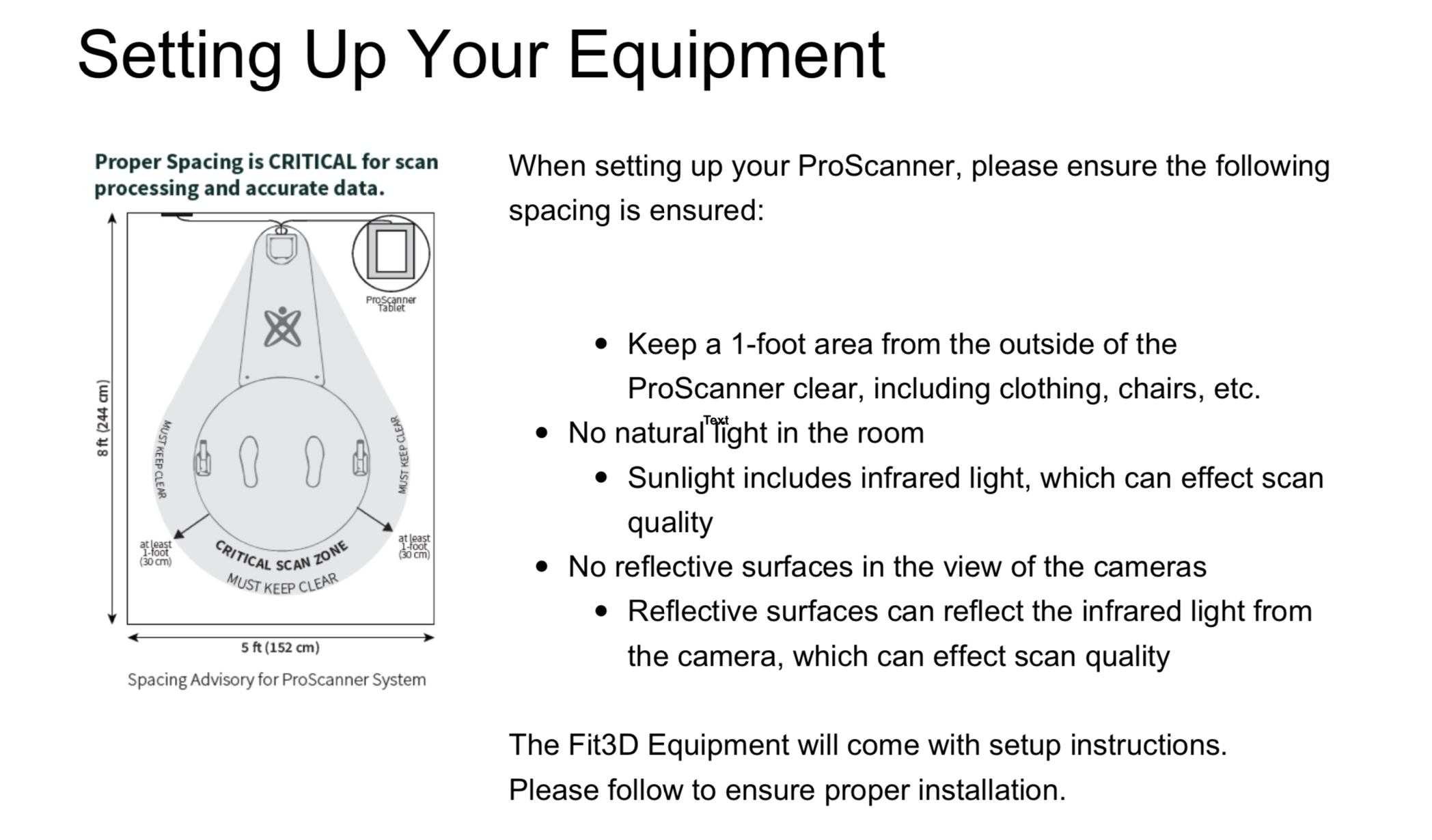 Fit3D ProScanner Dimensions & Spacing